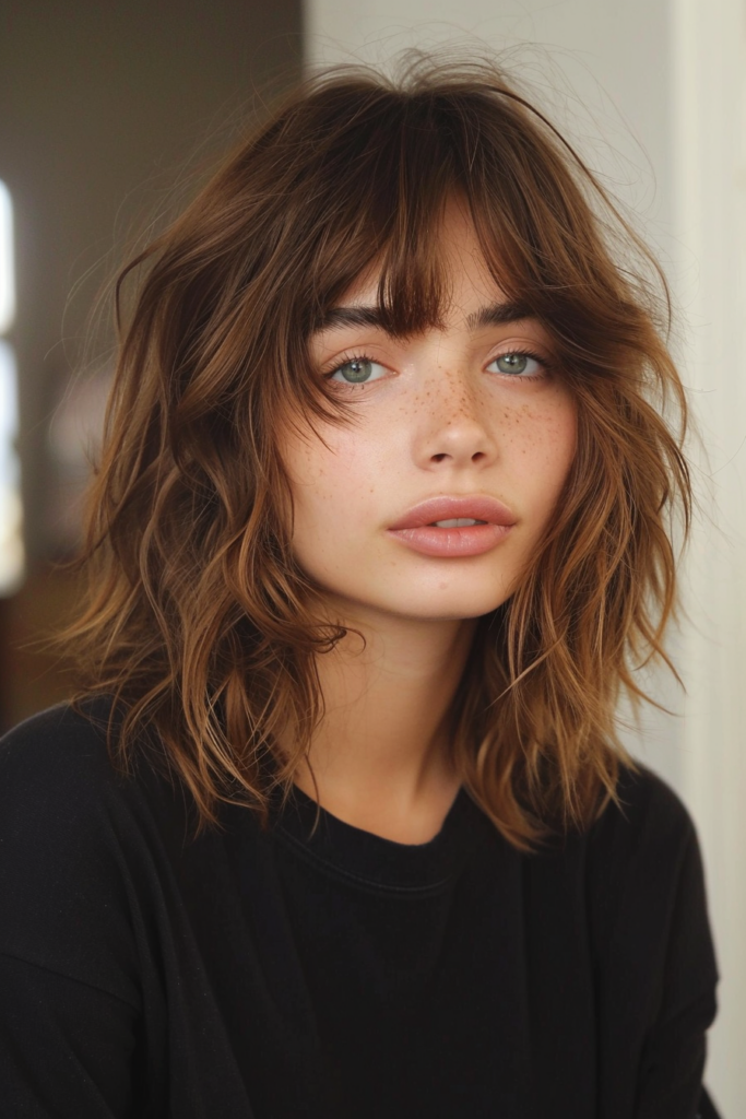 56 Shaggy Lob With Bangs Hairstyle Ideas